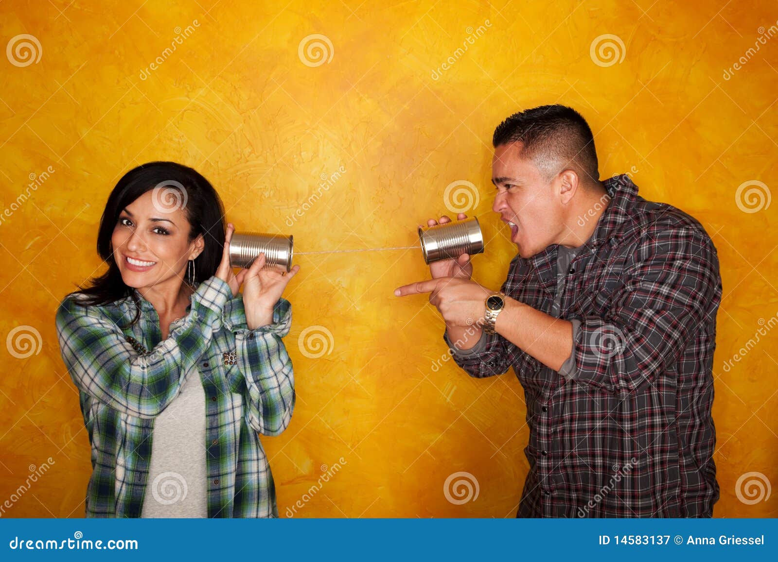 Hispanic Man and Woman Communicating Stock Image - Image of humor ...