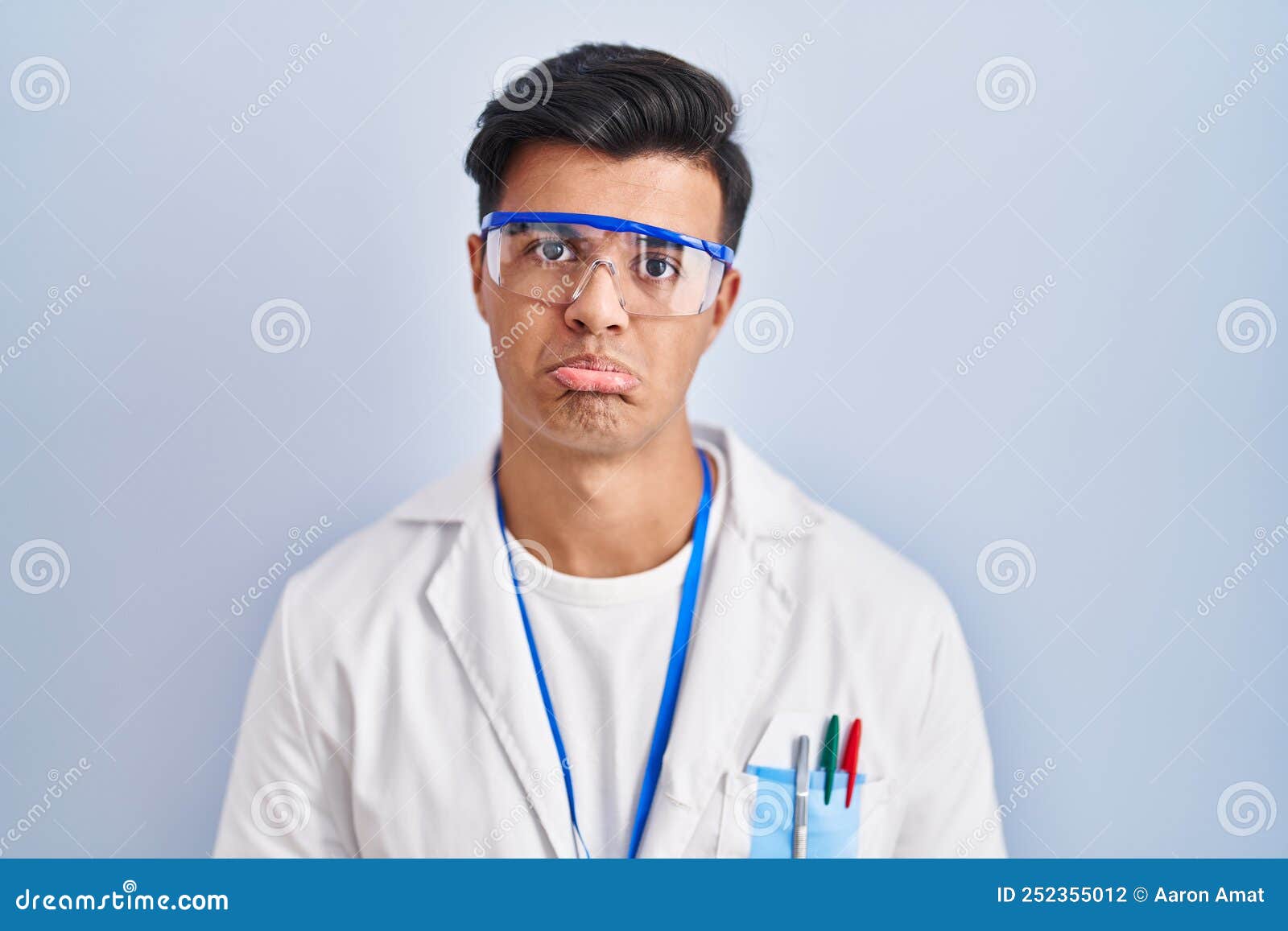 Hispanic Man Working As Scientist Depressed and Worry for Distress ...