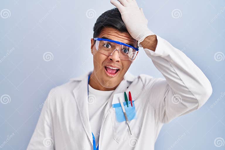 Hispanic Man Working As Scientist Surprised with Hand on Head for ...