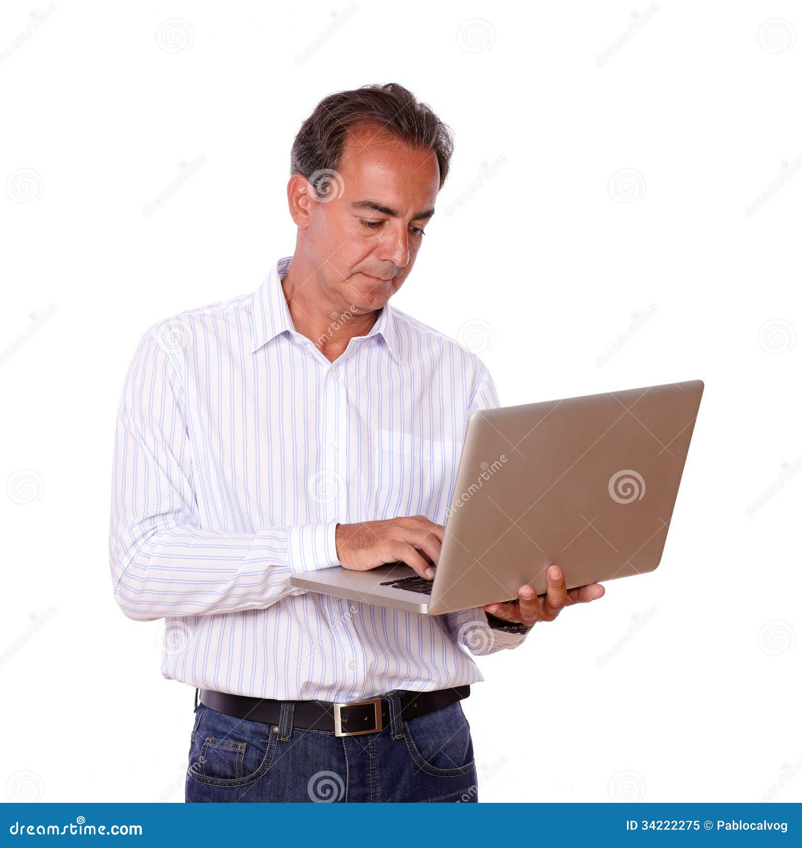 Hispanic Man Working with His Laptop Stock Image - Image of laptop ...