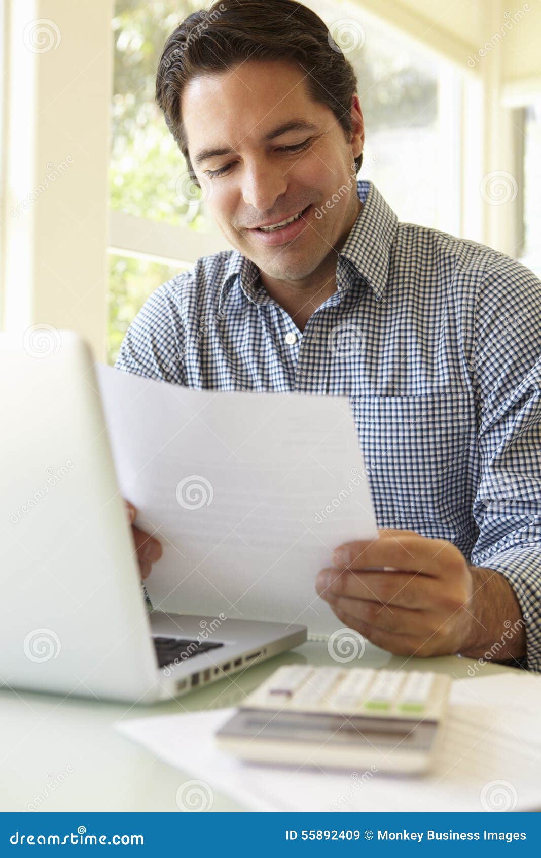 Hispanic Man Working in Home Office Stock Image - Image of inside ...