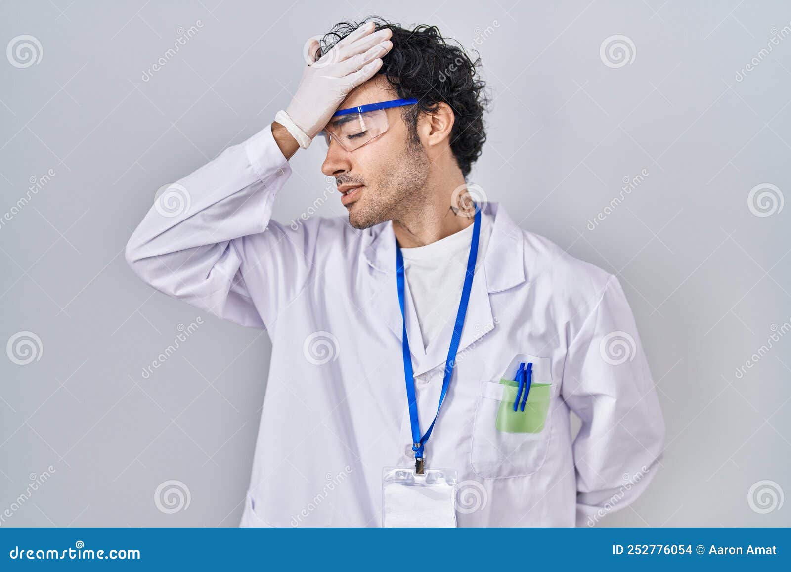 Hispanic Man Working at Scientist Laboratory Surprised with Hand on ...