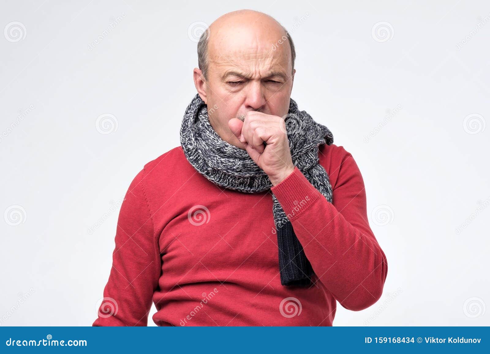Hispanic Mature Man Having Flu and Cough. Stock Photo - Image of ...