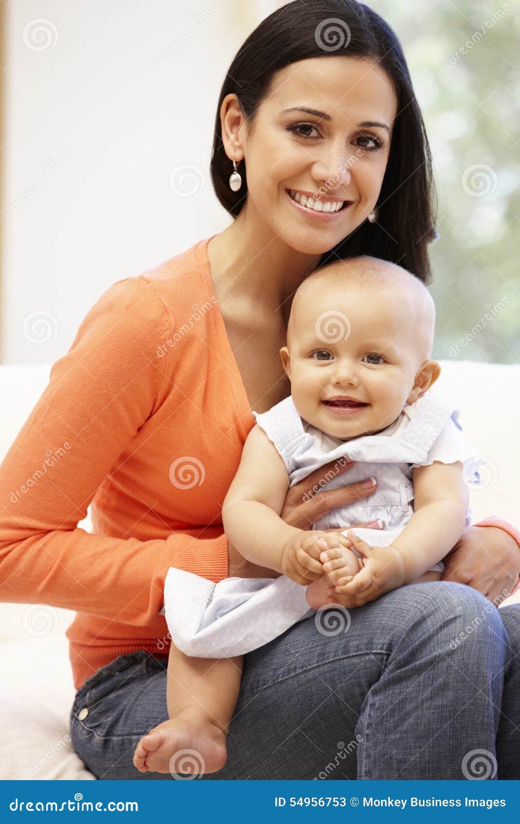 Hispanic Mother and Baby at Home Stock Image - Image of love, girl ...