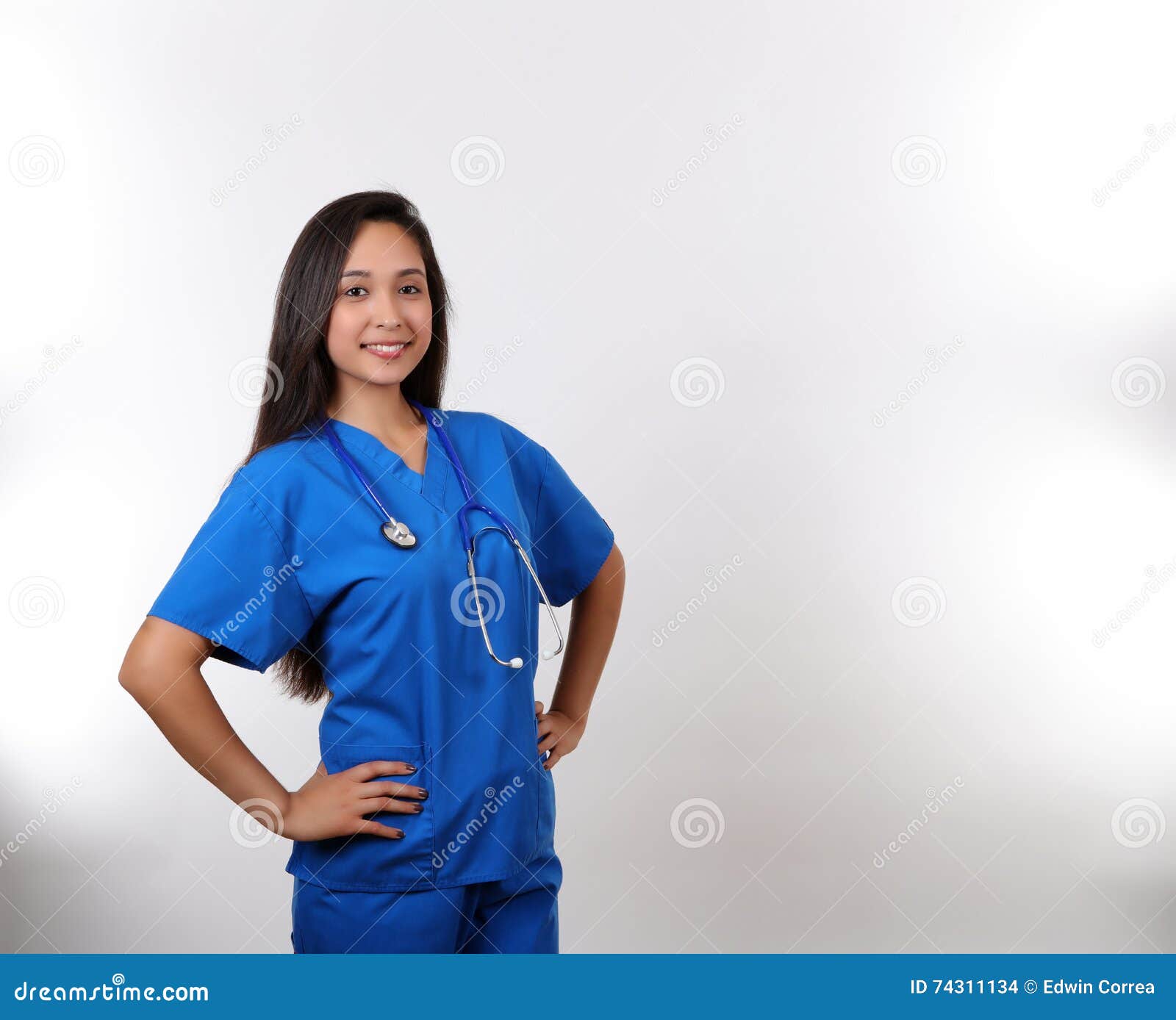 Friendly Nurse in Blue Scrubs Stock Photo - Image of recovery, death ...