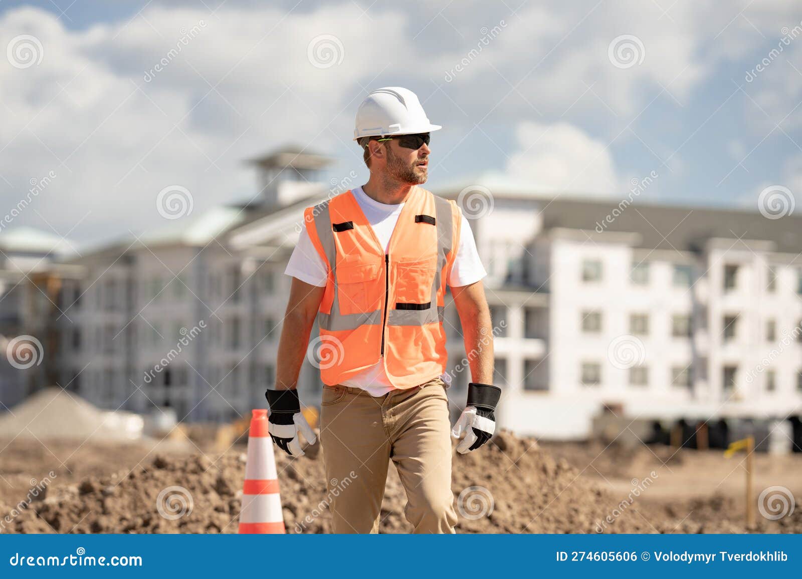 Hispanic 40 S Worker Builder on Site Construction. American Middle Aged ...