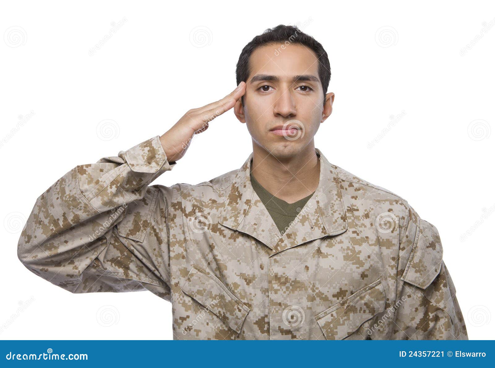Hispanic Soldier Salutes on White Background Stock Image - Image of ...