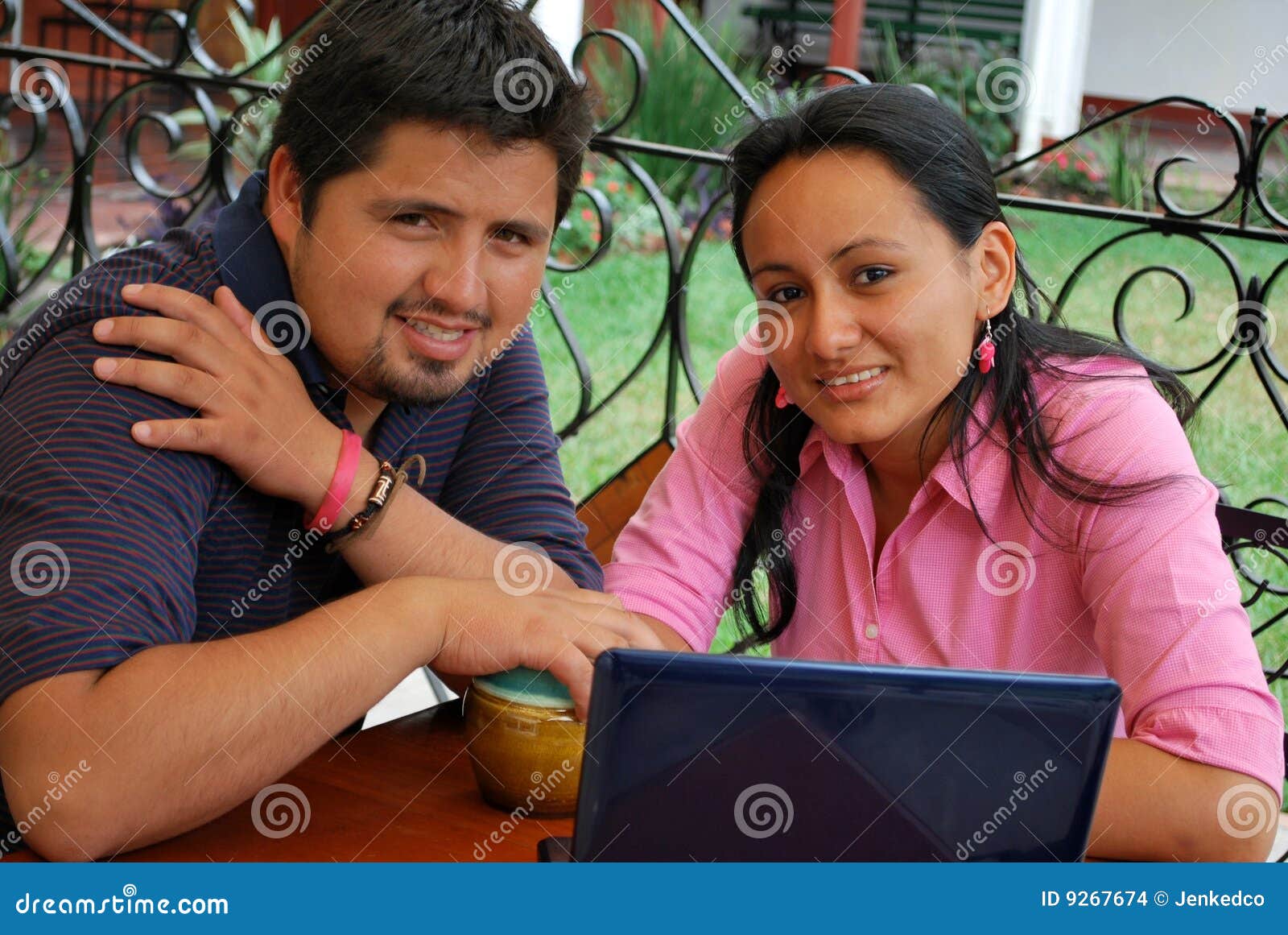 Hispanic Students on a Laptop Stock Photo - Image of attractive, nature ...