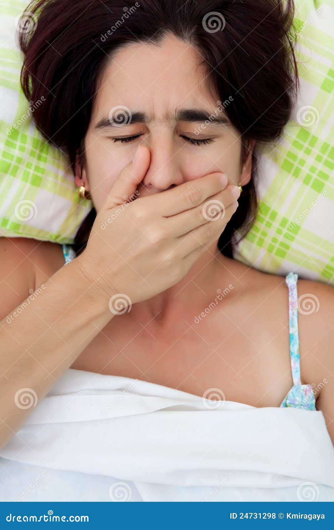 Hispanic Woman Feeling Nausea Stock Photo - Image of adult, bedroom ...