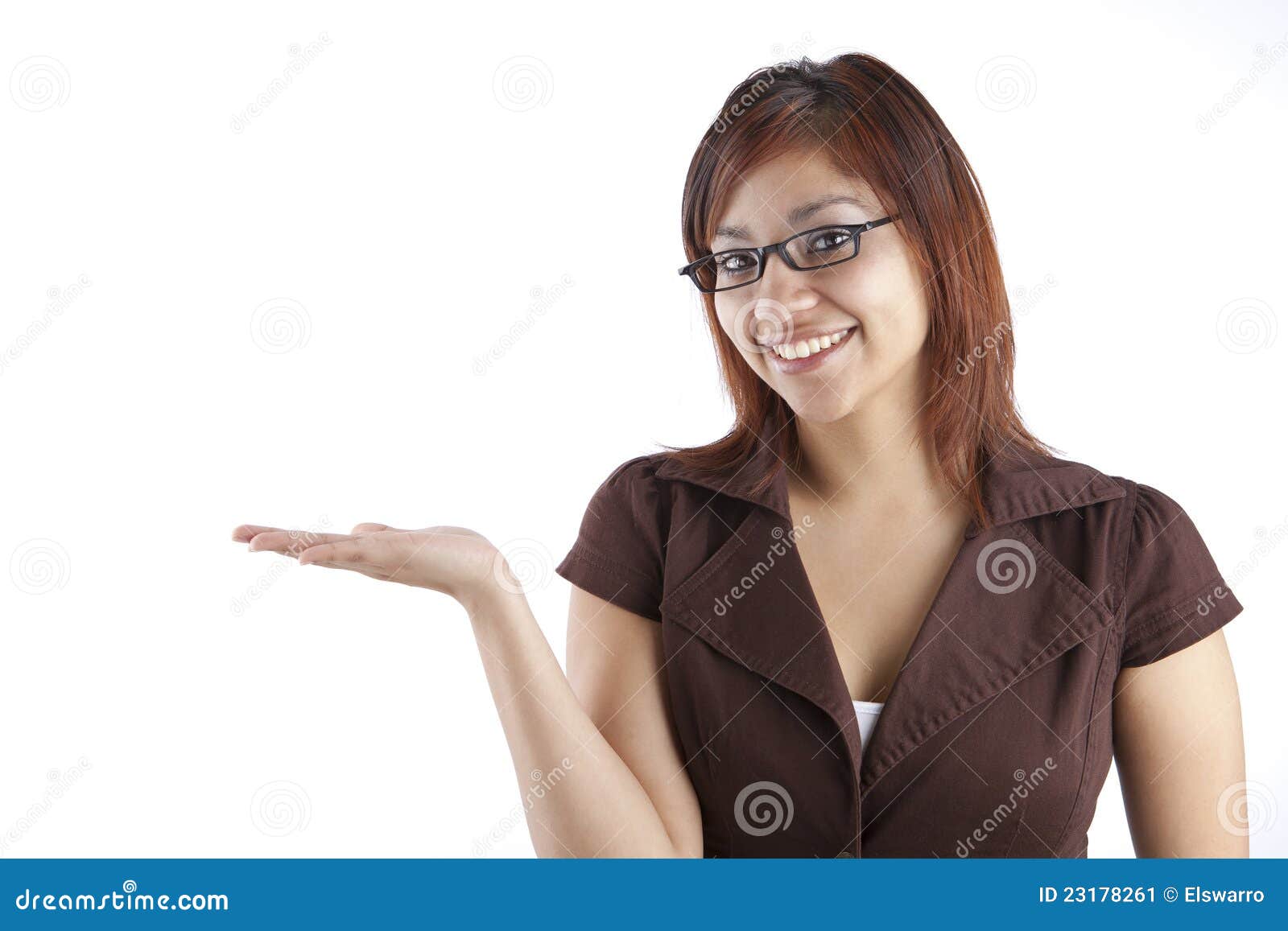 Hispanic Woman Holding Out Hand Stock Image - Image of casual, brunette ...