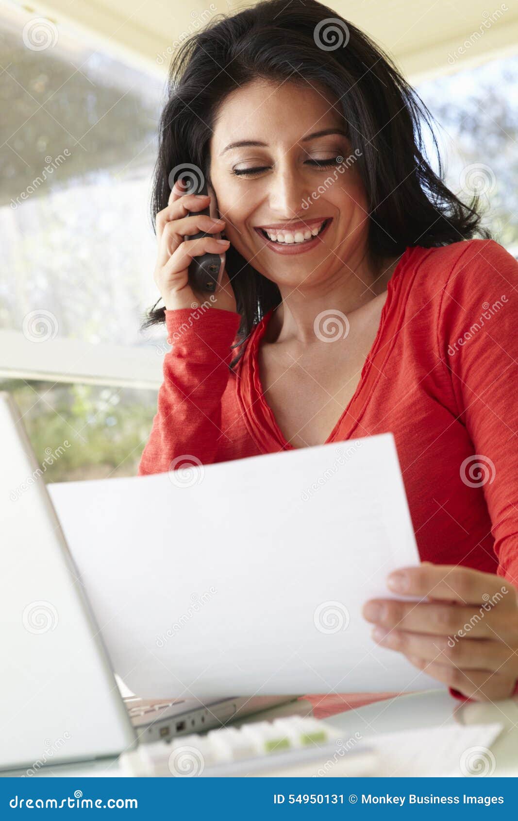Hispanic Woman Working in Home Office Stock Image - Image of indoors ...