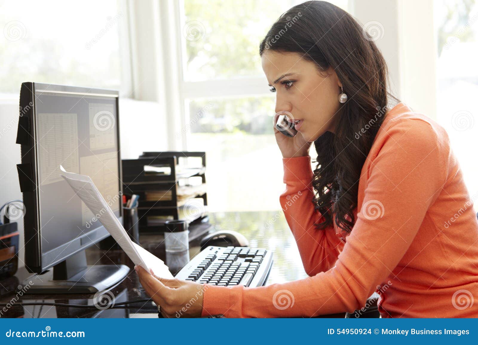 Hispanic Woman Working in Home Office Stock Photo - Image of hispanic ...
