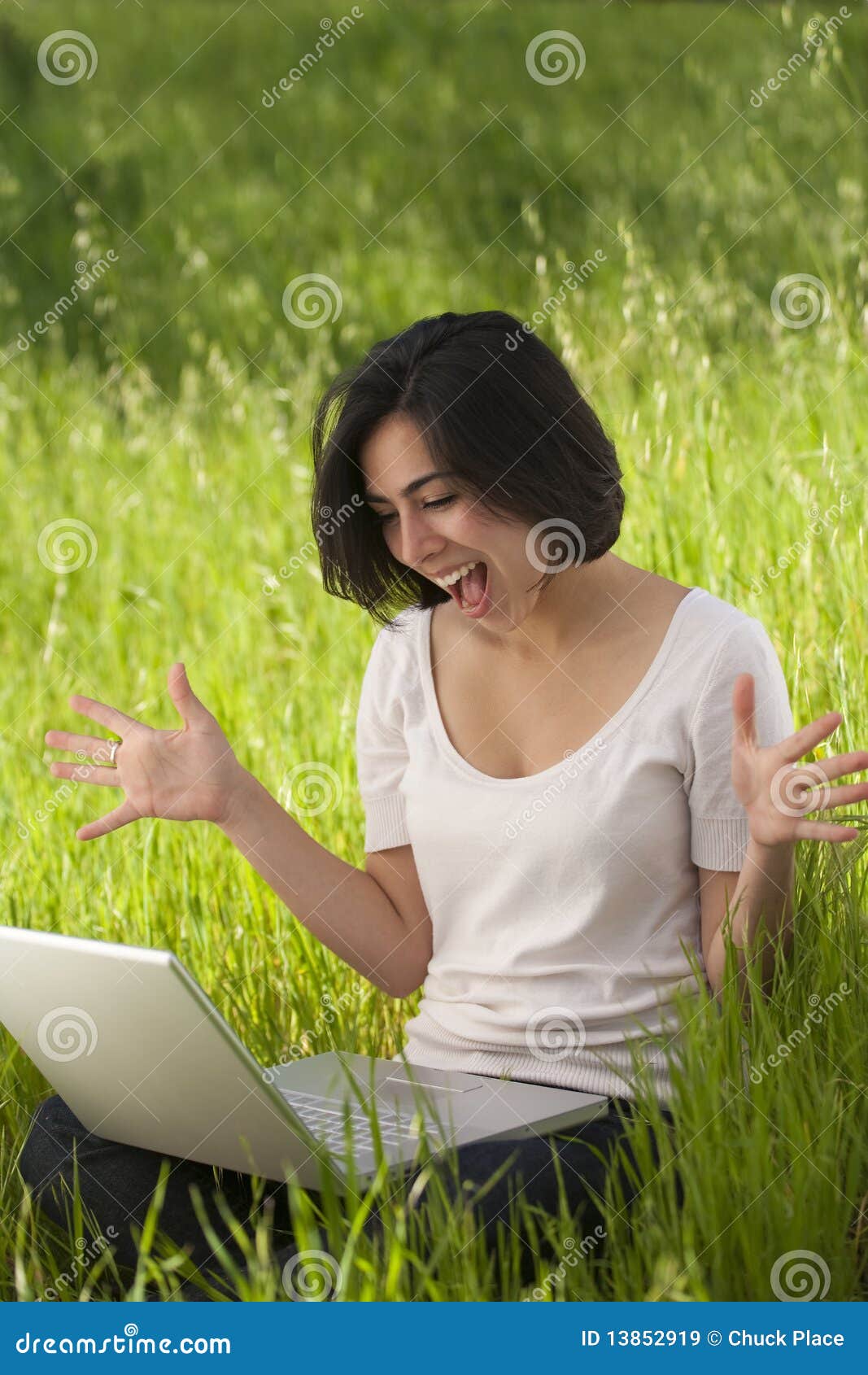 Hispanic Woman Working Laptop Computer Stock Image - Image of latina ...
