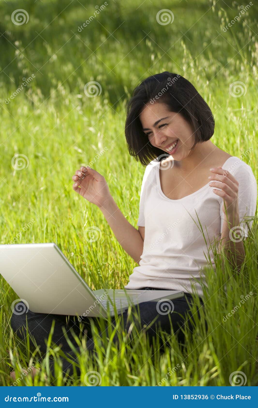 Hispanic Woman Working Laptop Computer Stock Photo - Image of negative ...