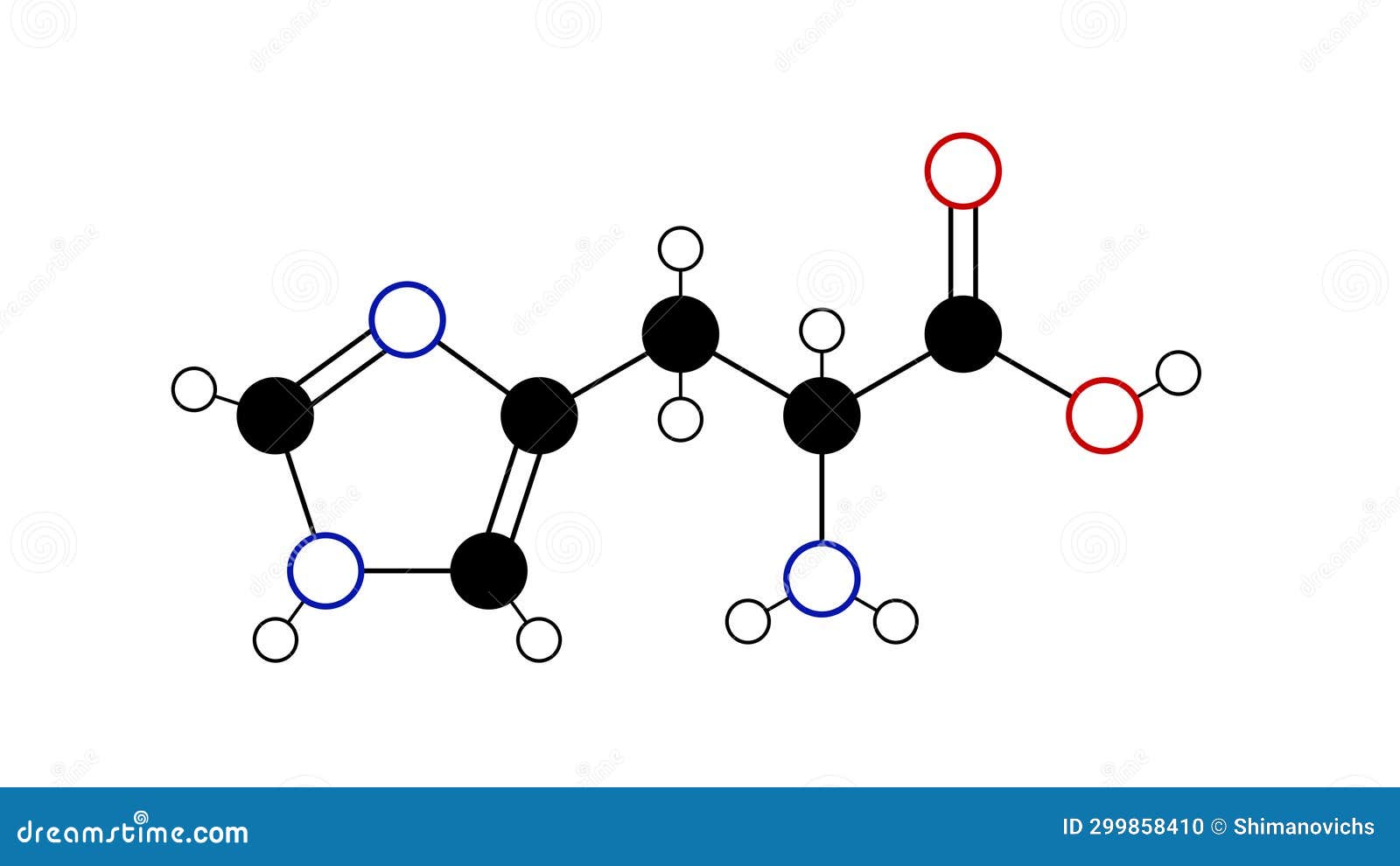 Histidine Molecule, Structural Chemical Formula, Ball-and-stick Model ...