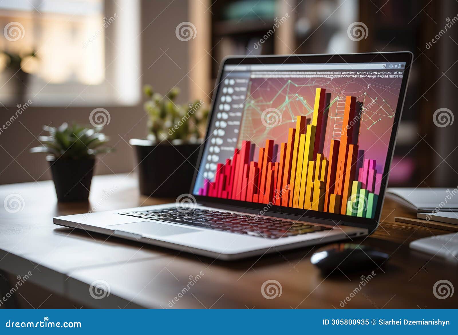 Histogram and Pie Chart on Laptop Screen in Office Stock Image - Image ...