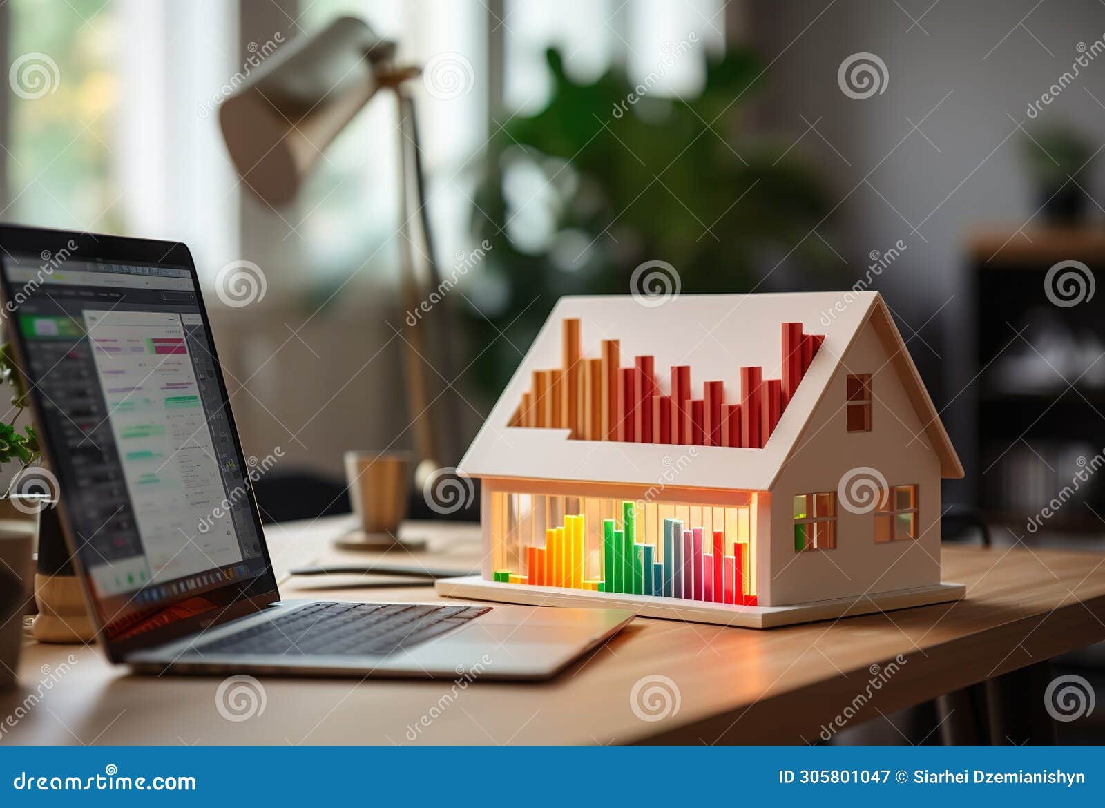 Histogram and Pie Chart on Laptop Screen in Office Stock Image - Image ...