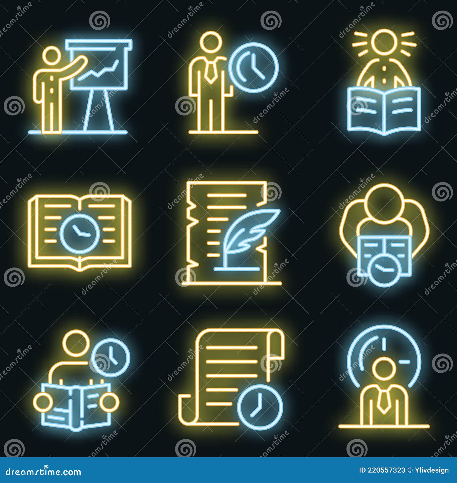 Historian Icons Set Vector Neon Stock Illustration - Illustration of ...