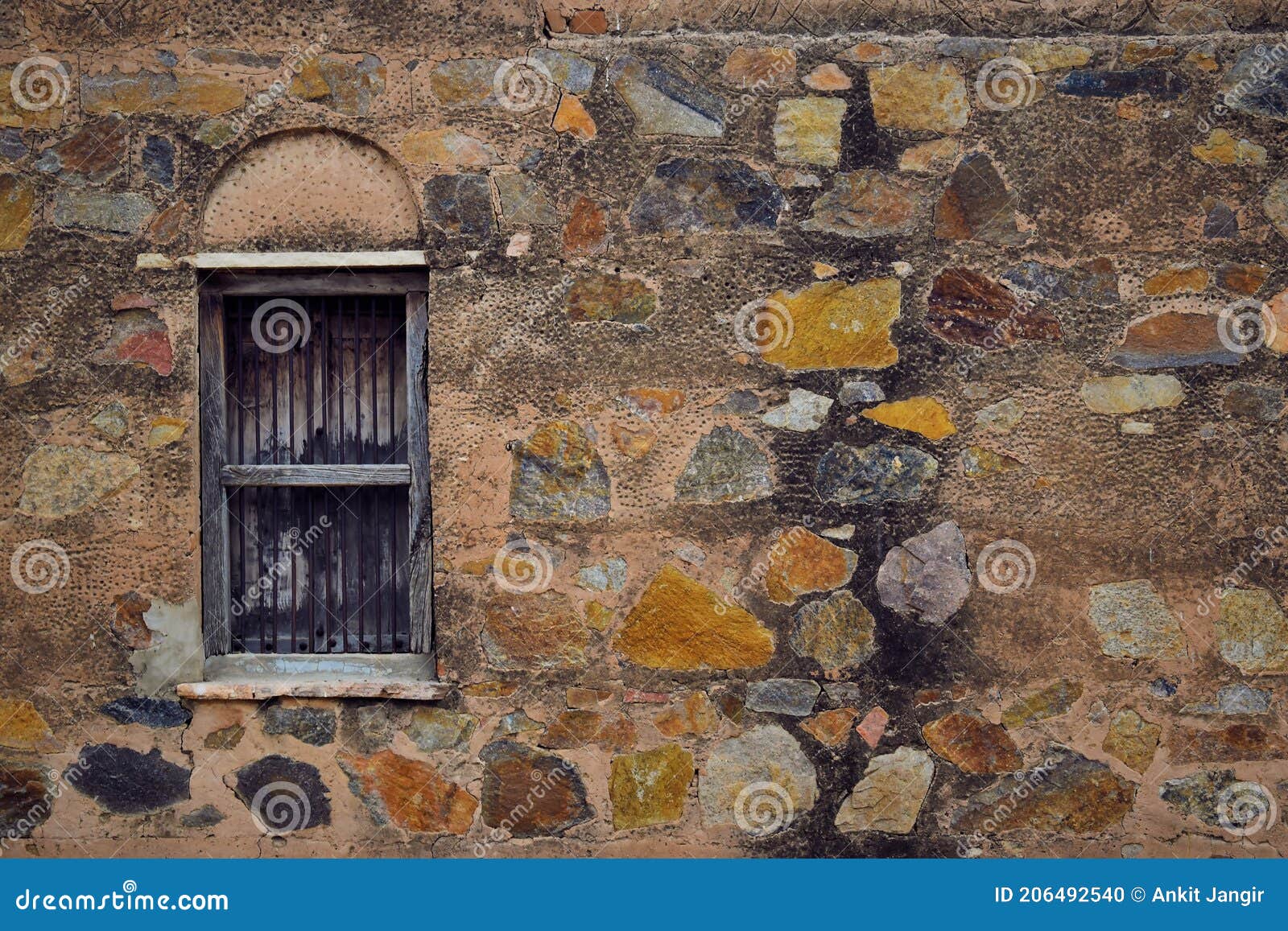 Historic Ancient Stones Wall with Wooden Window with Copy Space Stock ...