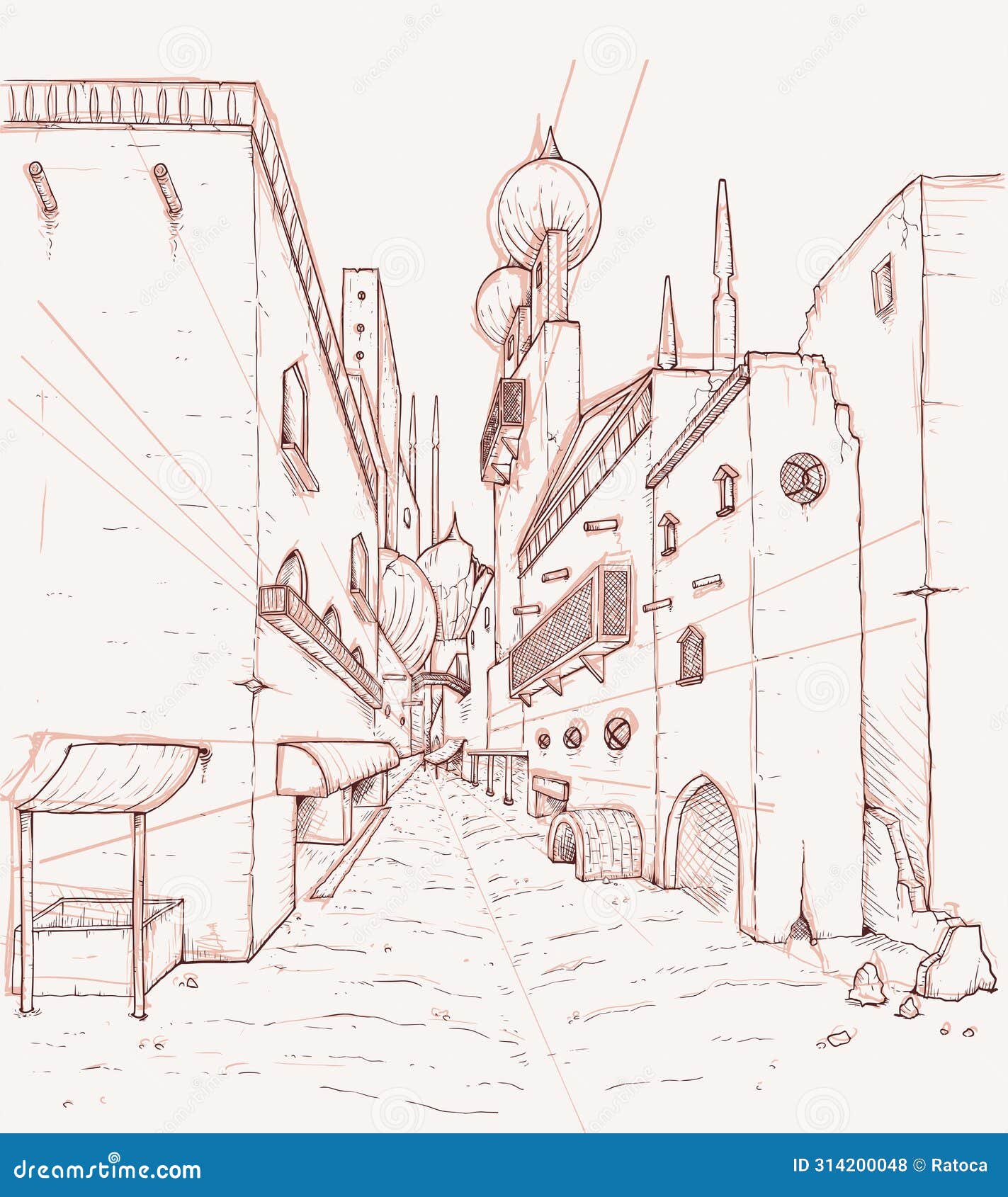 Historic Arabian Street Draw Stock Vector - Illustration of fortress ...