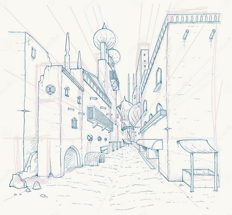 Historic Arabian Street Draw Stock Vector - Illustration of design ...