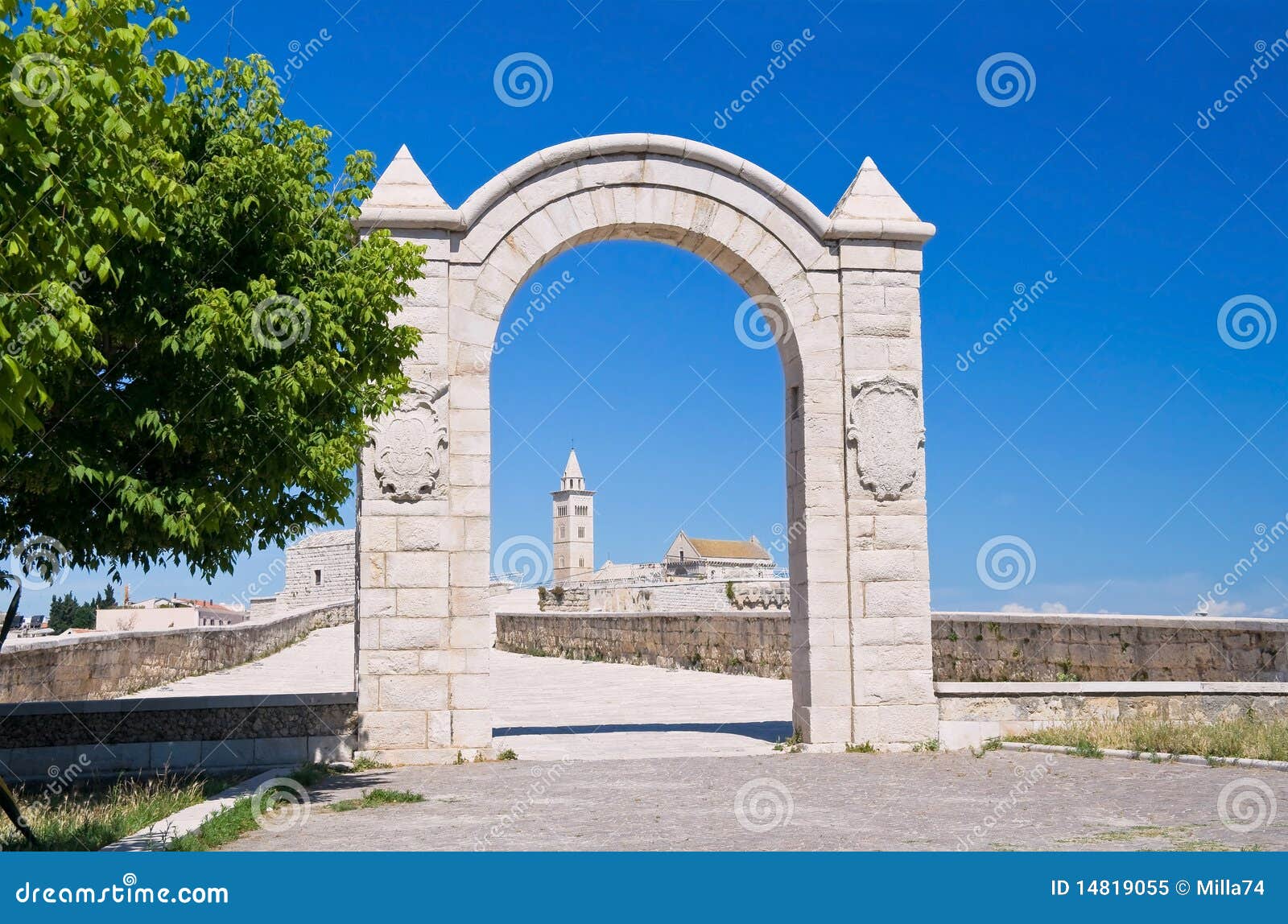 Historic Arch with Cathedral in Background. Stock Image - Image of ...