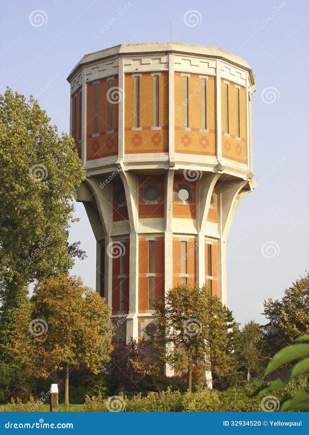 Historic Brick Twelve Angular Water Tower Stock Photo - Image of blue ...