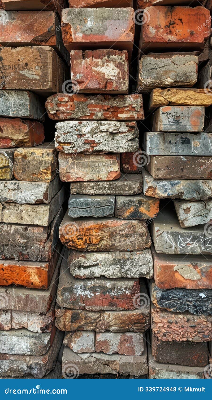 Historic Bricks Stacked in a Tight Arrangement Highlighting Salvaged ...