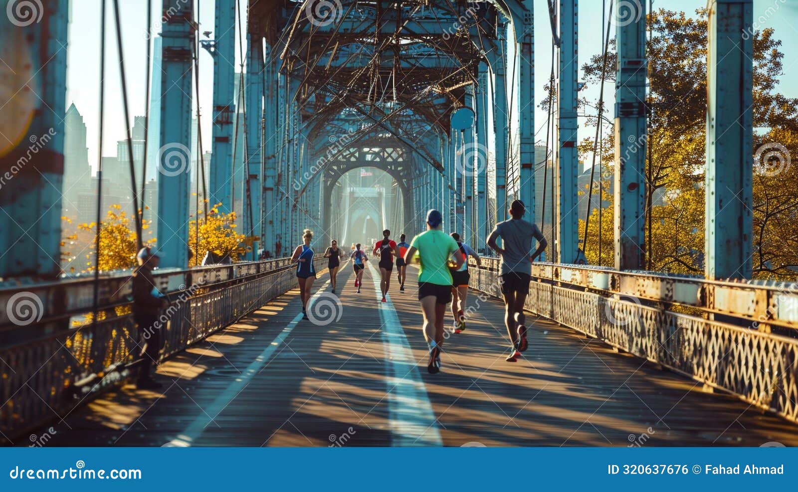 A Historic Bridge with Runners Crossing Over, Highlighting Global ...