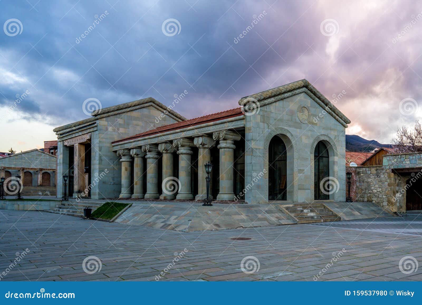 Historic Building with Columns on Town Square Stock Photo - Image of ...