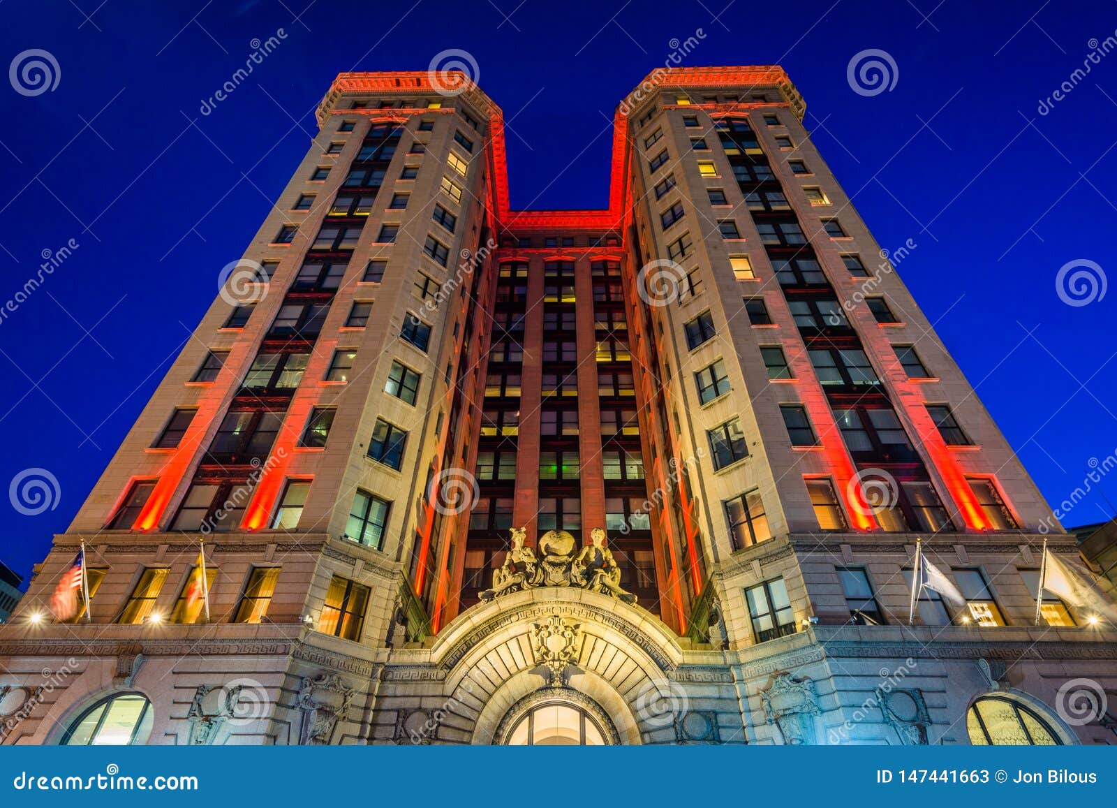Historic Building at Night, in Downtown Baltimore, Maryland Stock Image ...
