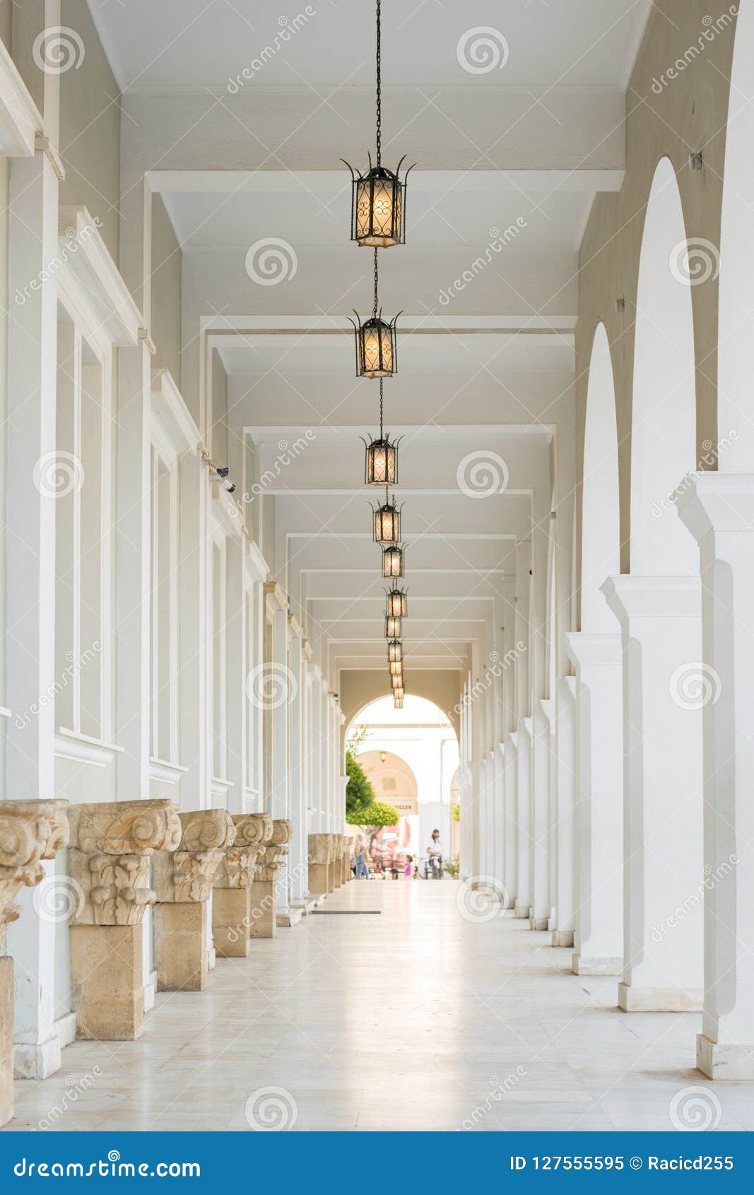 Historic Building Passage with Lights Stock Image - Image of classic ...