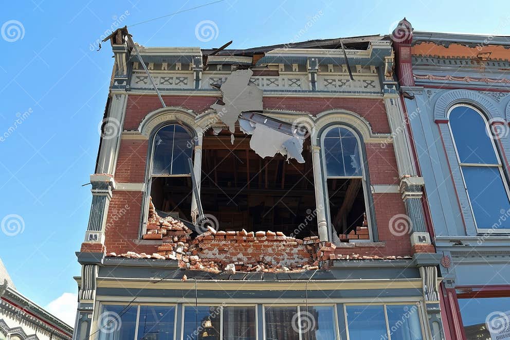 Historic Building Damaged with Collapsed Facade and Broken Windows ...