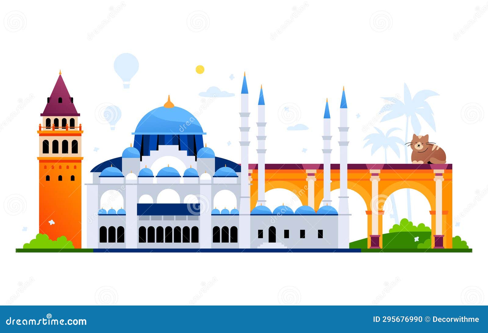 Historic Buildings in Turkey - Modern Colored Vector Illustration Stock ...
