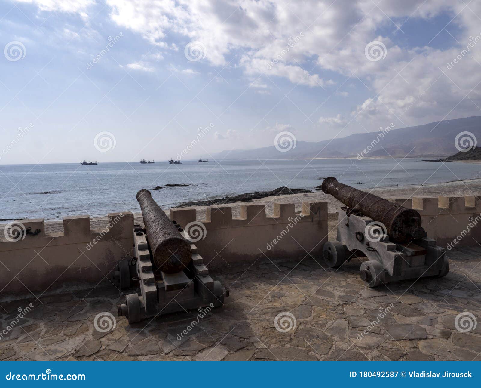 Historic Cannons on the Coast at Mirbat Bay. Oman Stock Image - Image ...