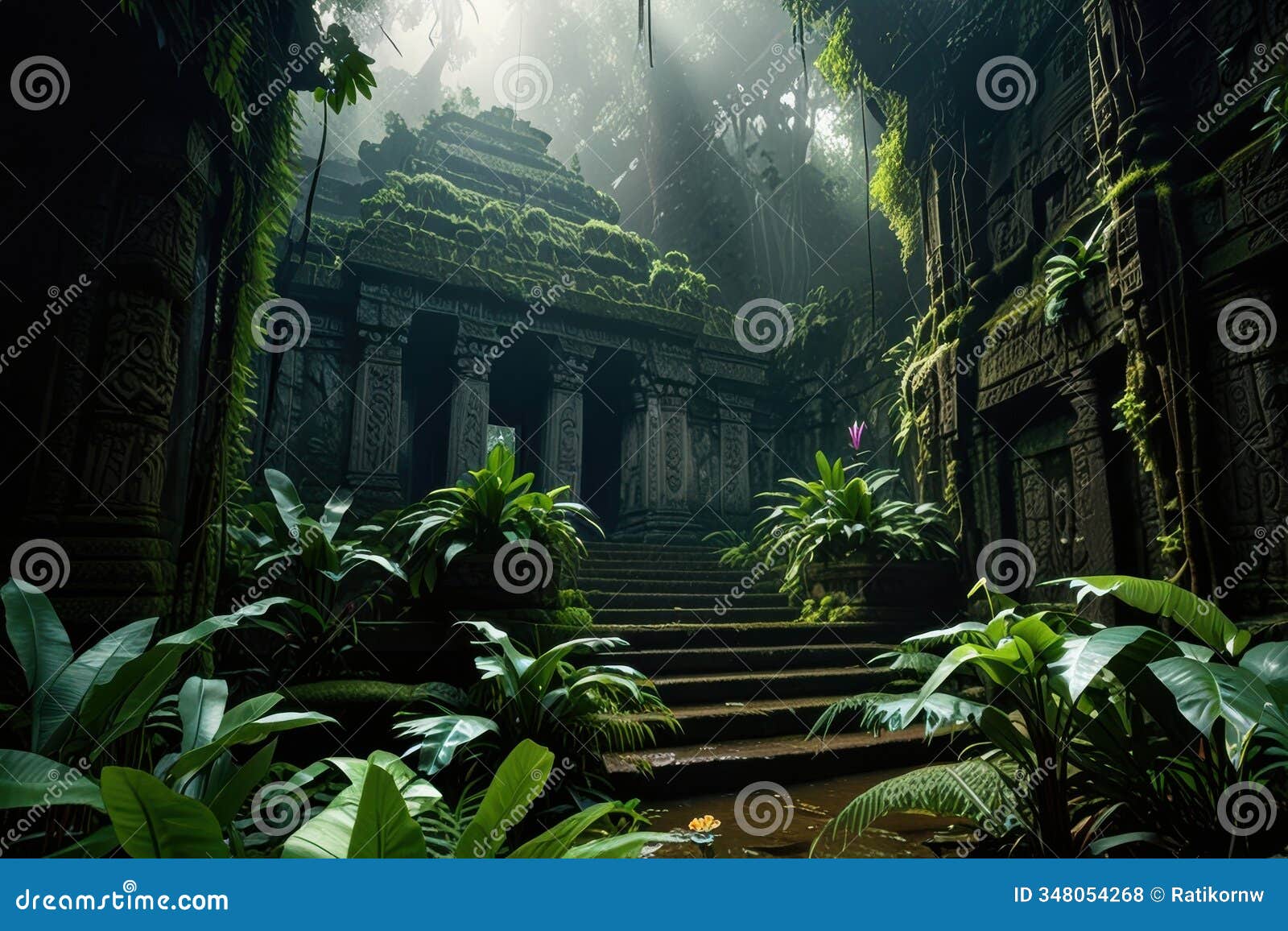 Historic Castle in the Middle of Jungle with Small Waterfall Stock ...