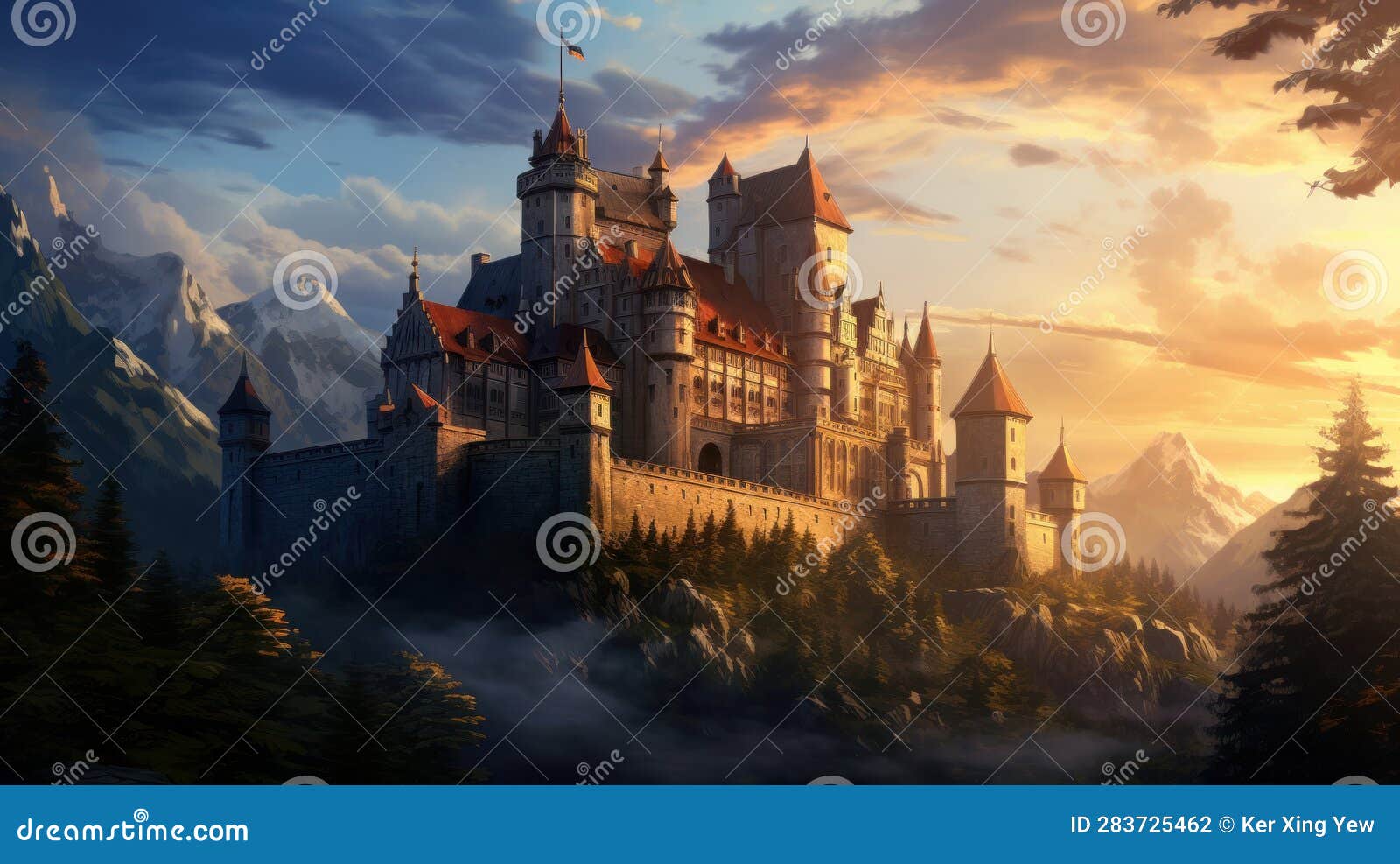 Historic Castle with Tall Windows Stock Illustration - Illustration of ...