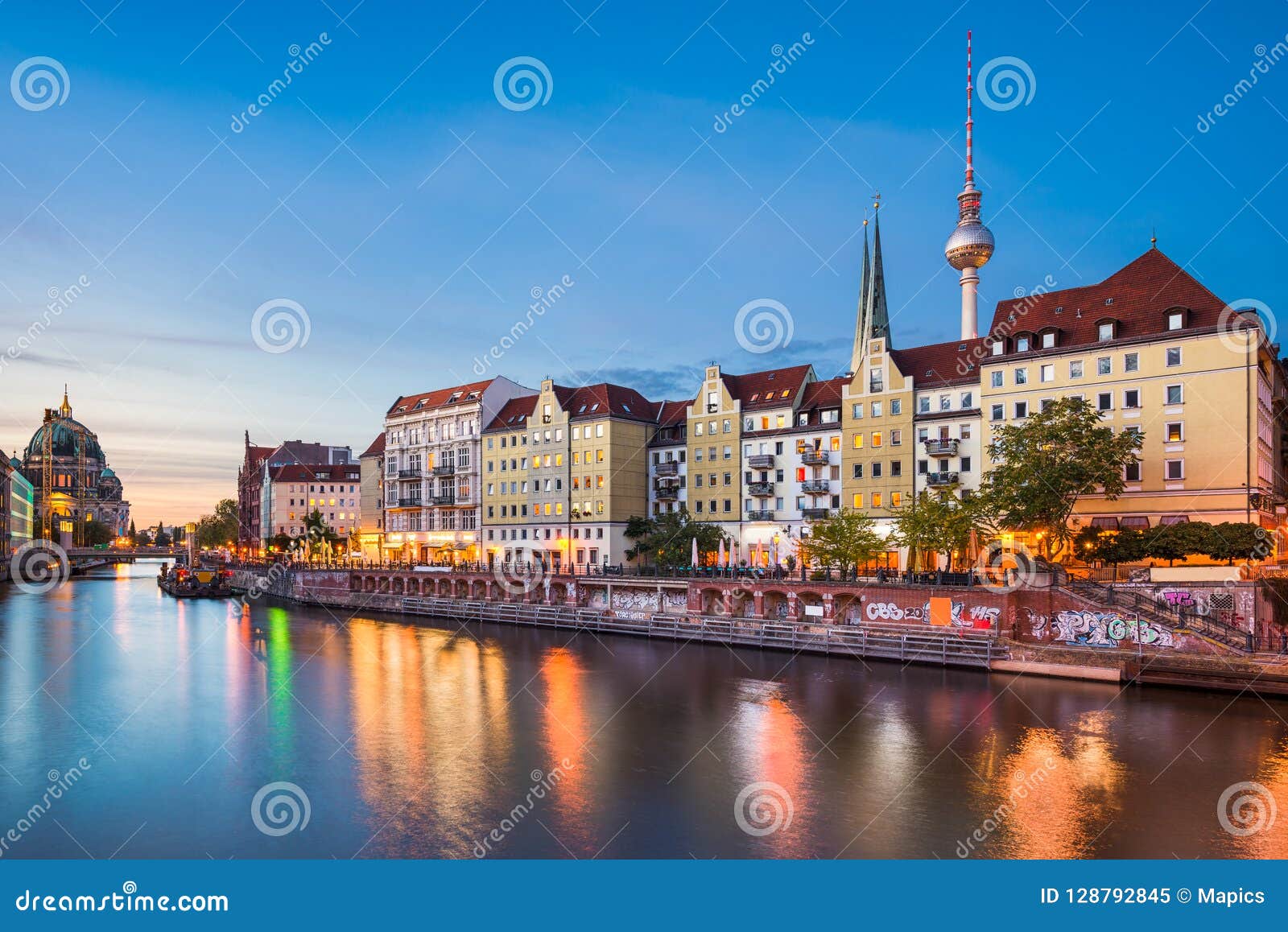 Historic Center of Berlin, Germany Stock Image - Image of night, spree ...