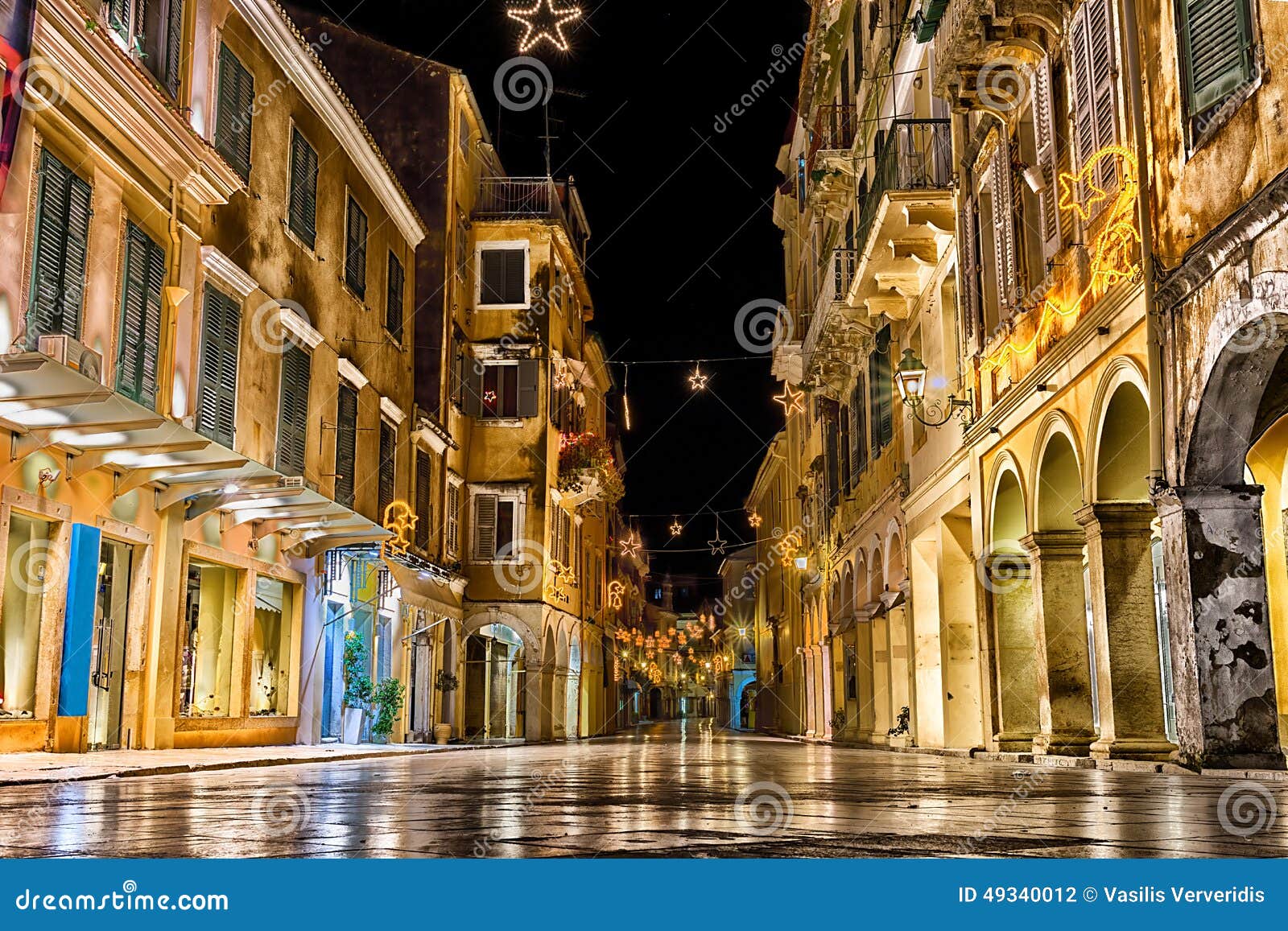 The Historic Center of Corfu Town at Night Stock Photo - Image of corfu ...