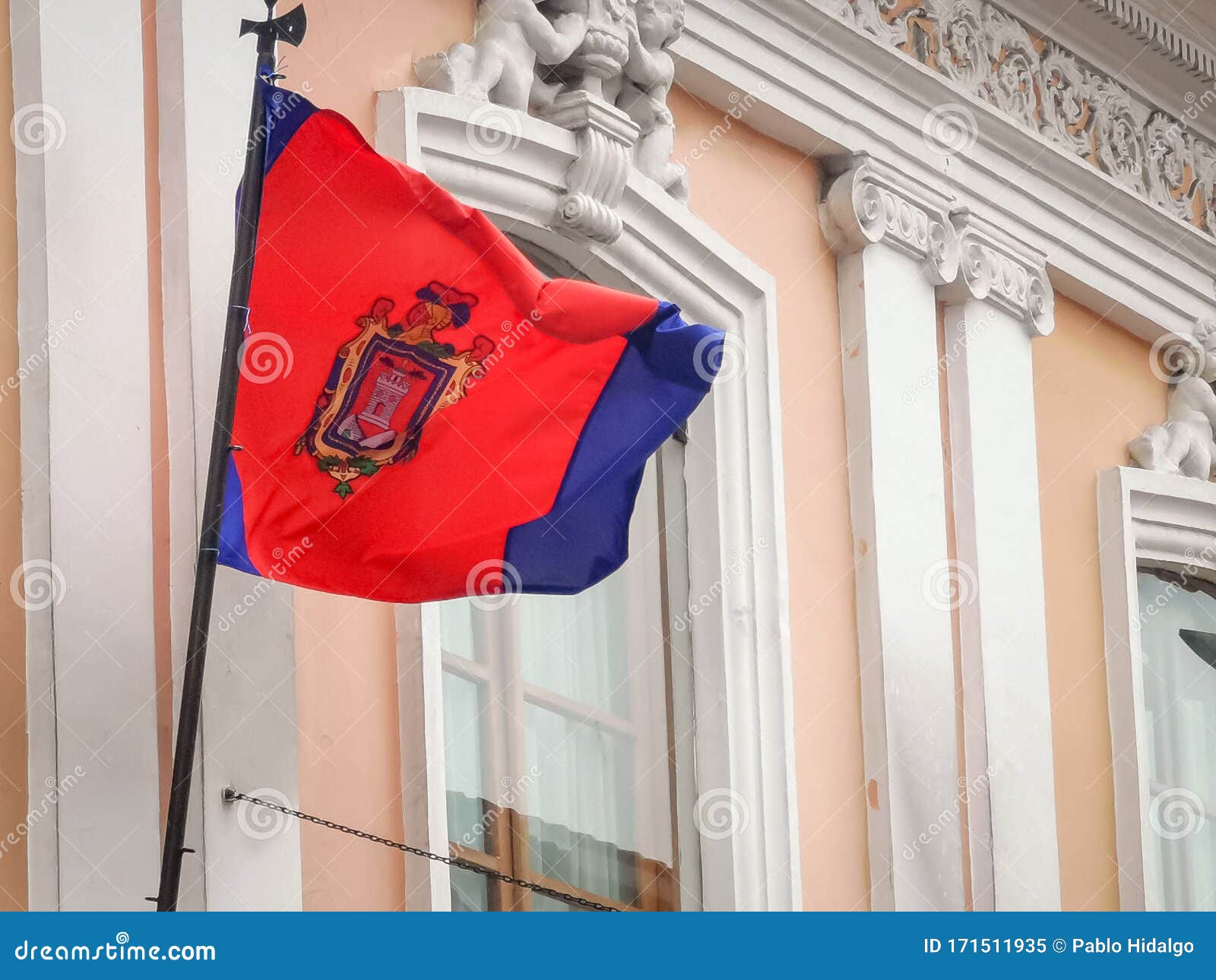 Historic Centre of Quito with Flags Placed in Colonial Houses. Stock ...