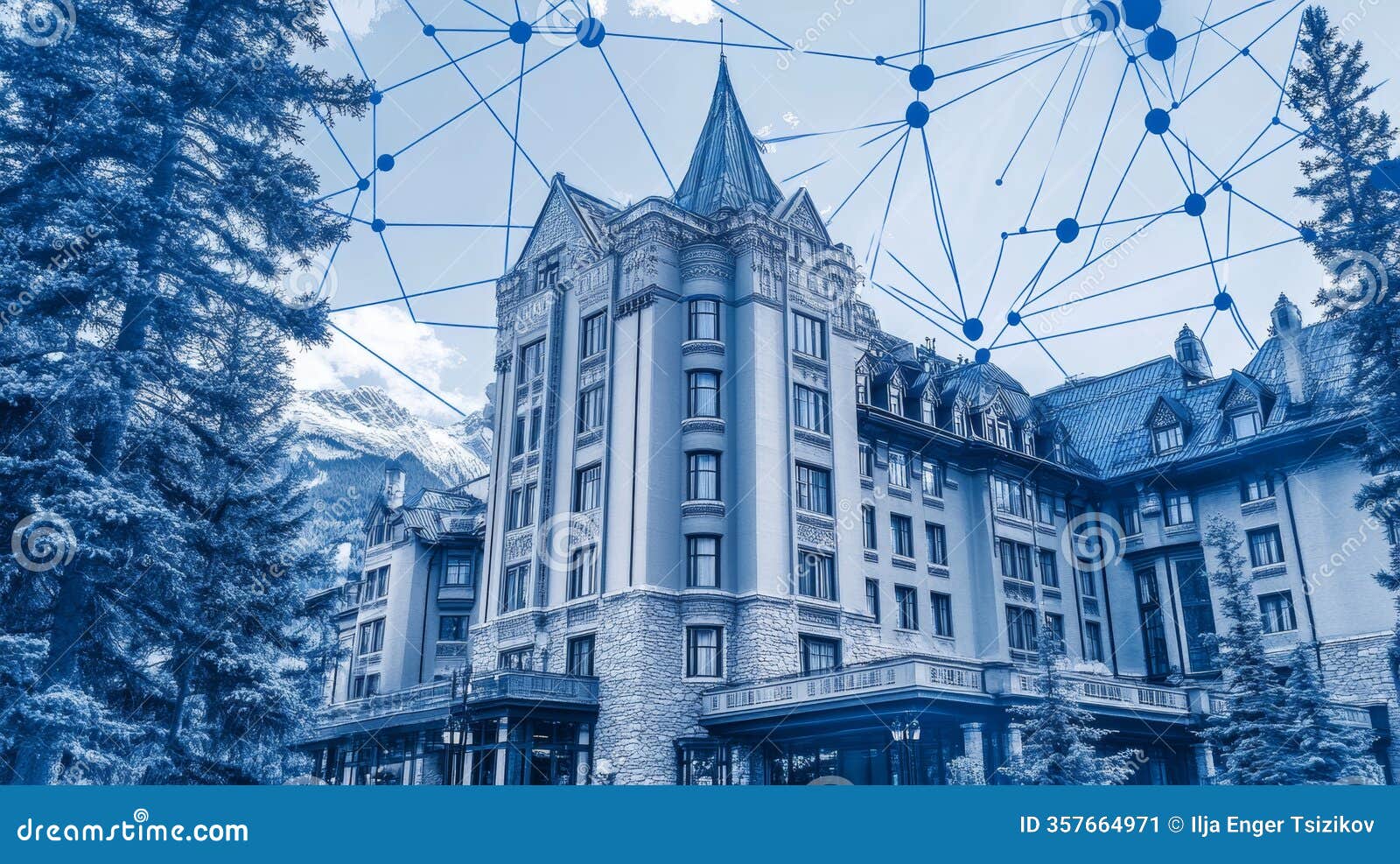 Historic Chateau, Digital Age Connectivity Network Above An Elegant ...