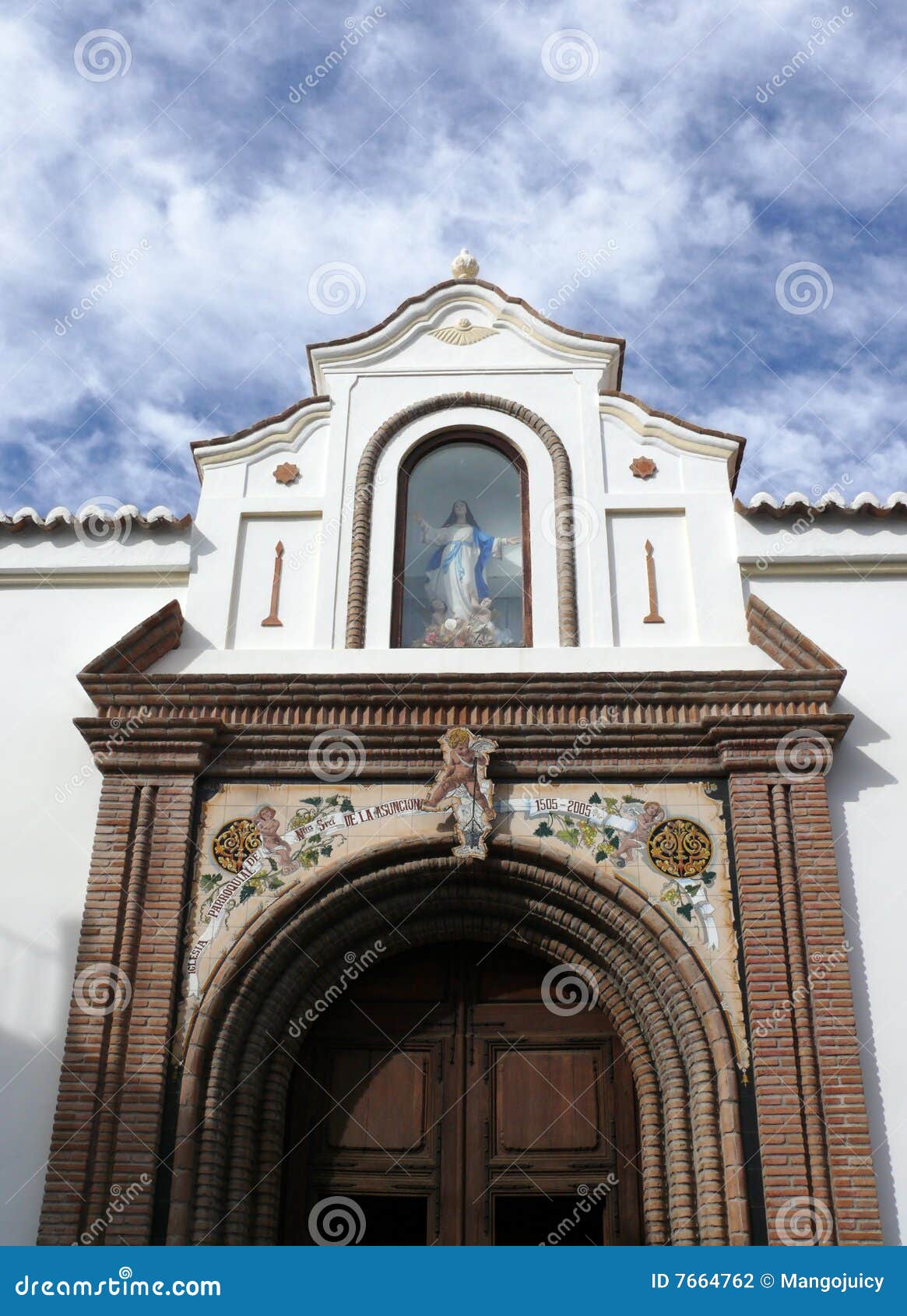 Historic Church Front and Cloudy Sky Stock Photo - Image of doors ...