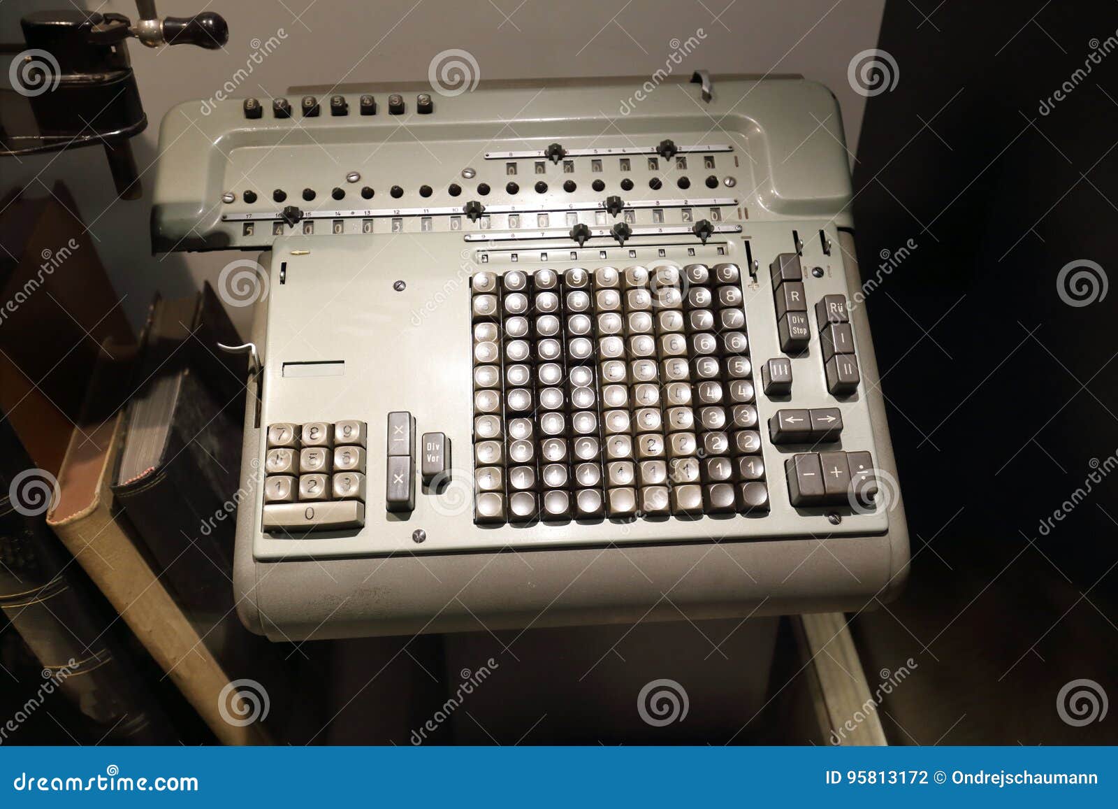 Historic Computing Machine by Some Books Stock Photo - Image of machine ...