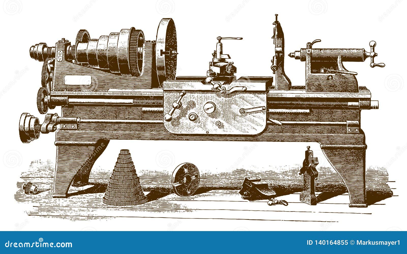 Historical Engine Lathe in Side View Stock Vector - Illustration of ...