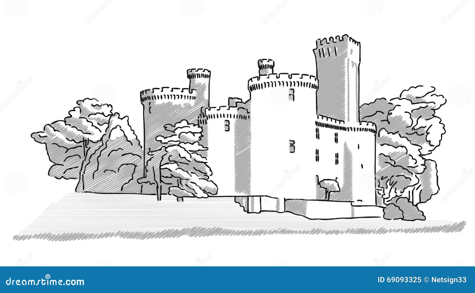 Historic English Castle Hand Drawn Sketch Stock Vector - Illustration ...