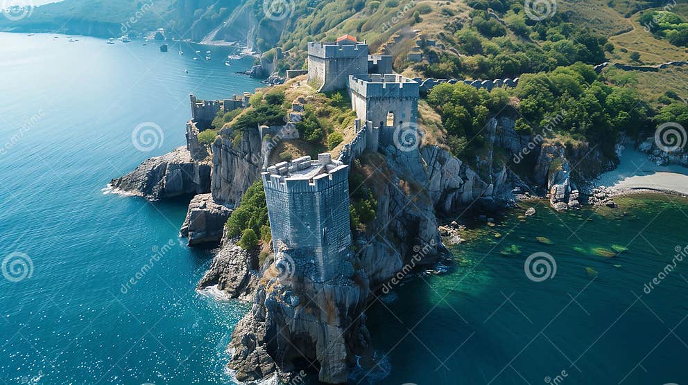Historic Fortress on a Cliffside Stock Illustration - Illustration of ...