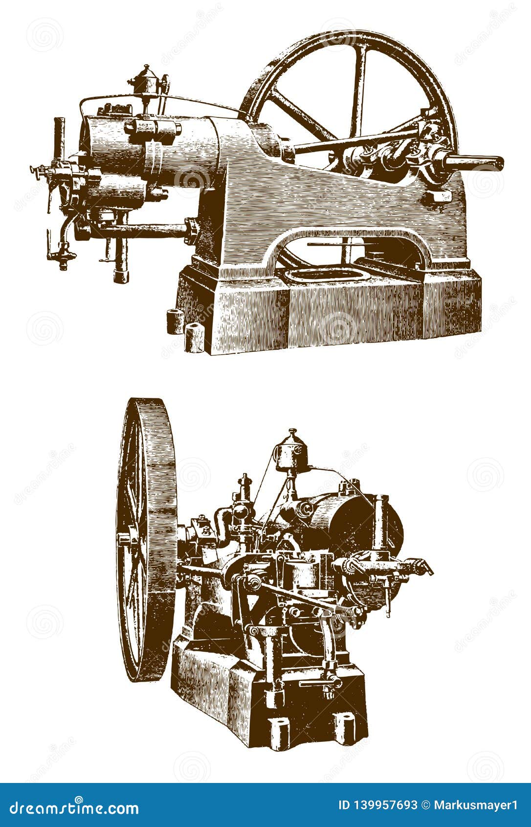 Historical Gas Engine in Side and Frontal View Stock Vector ...