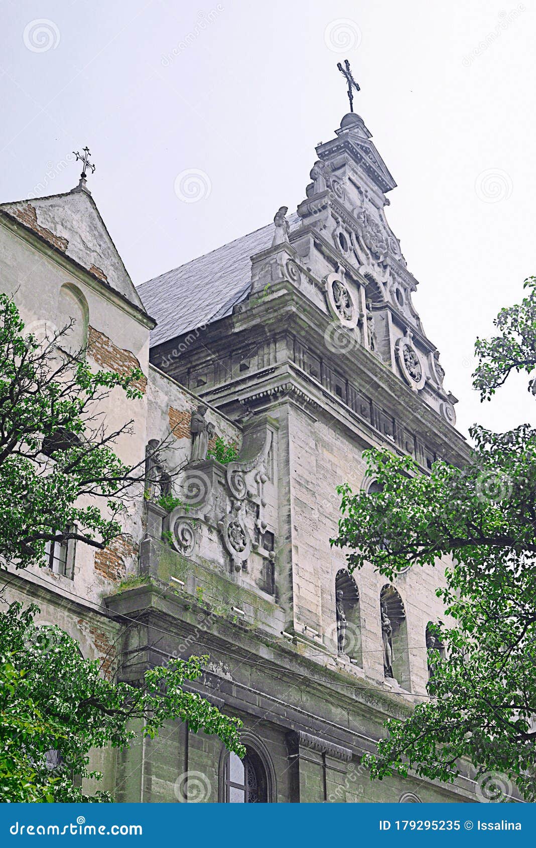 Historic Grey Stone Building in Lviv Stock Image - Image of tree, house ...