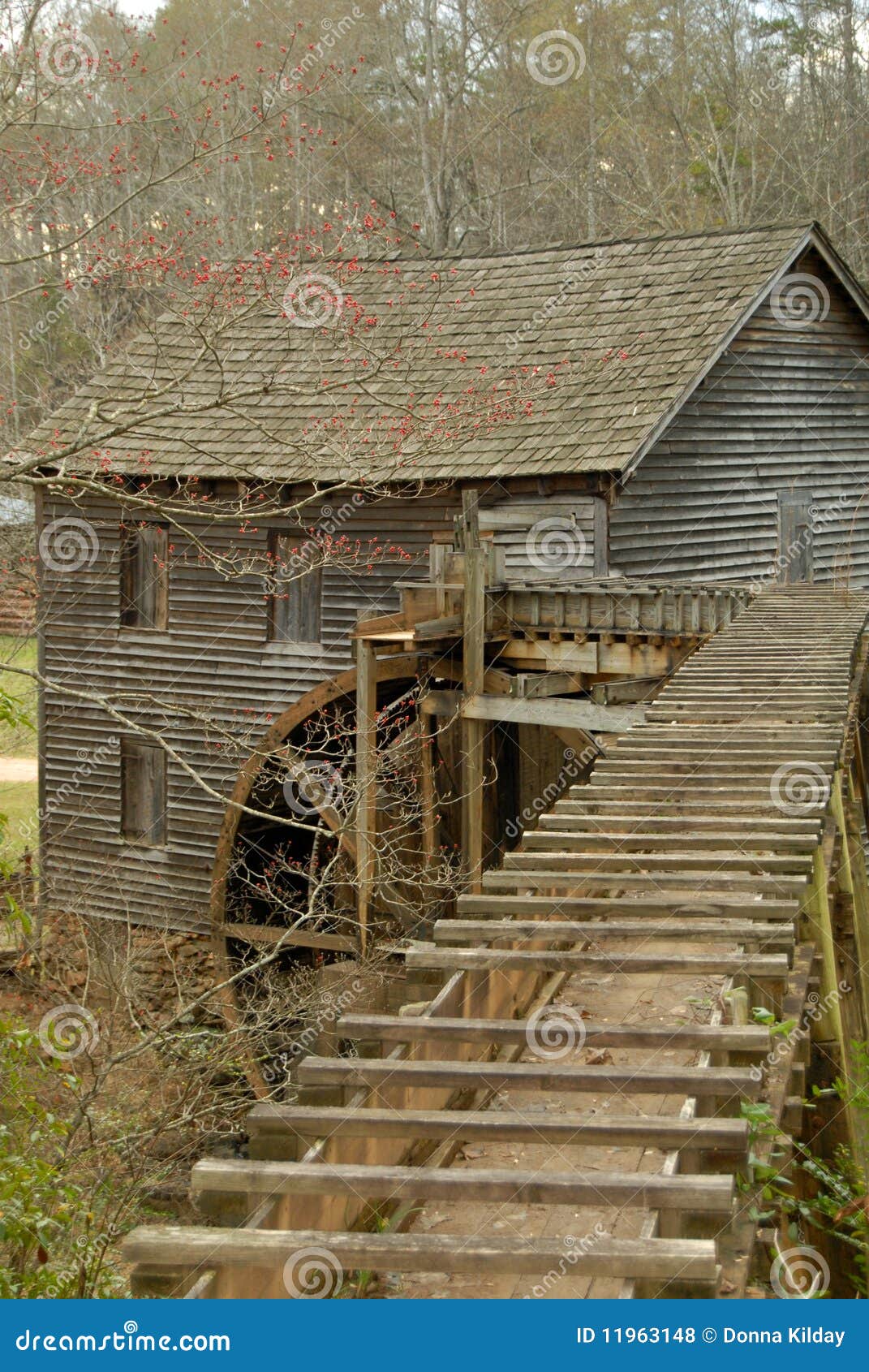 Historic Grist Mill with Waterwheel Stock Photo - Image of travel ...