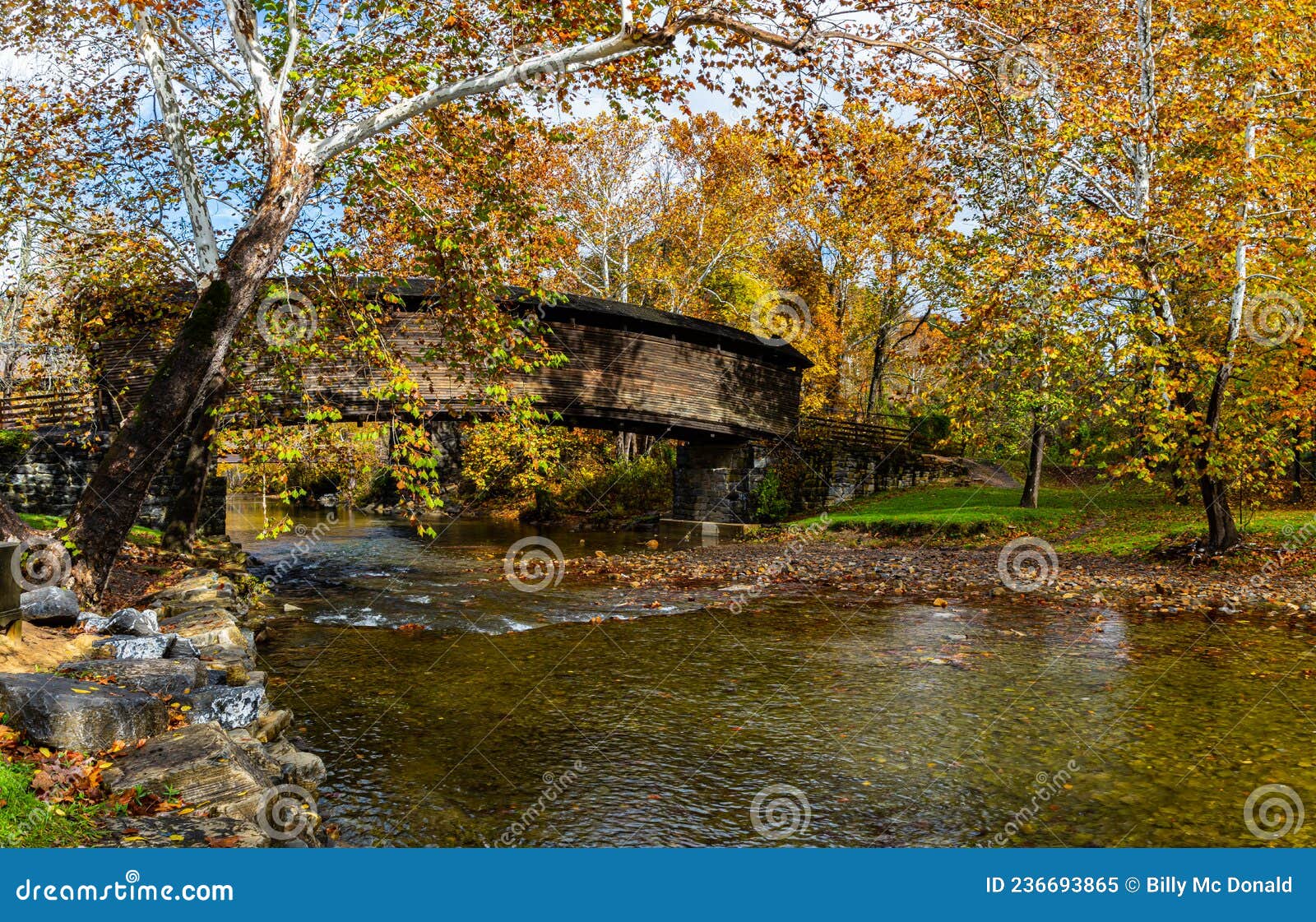 The Historic Humpback Bridge with Fall Color, Stock Image - Image of ...
